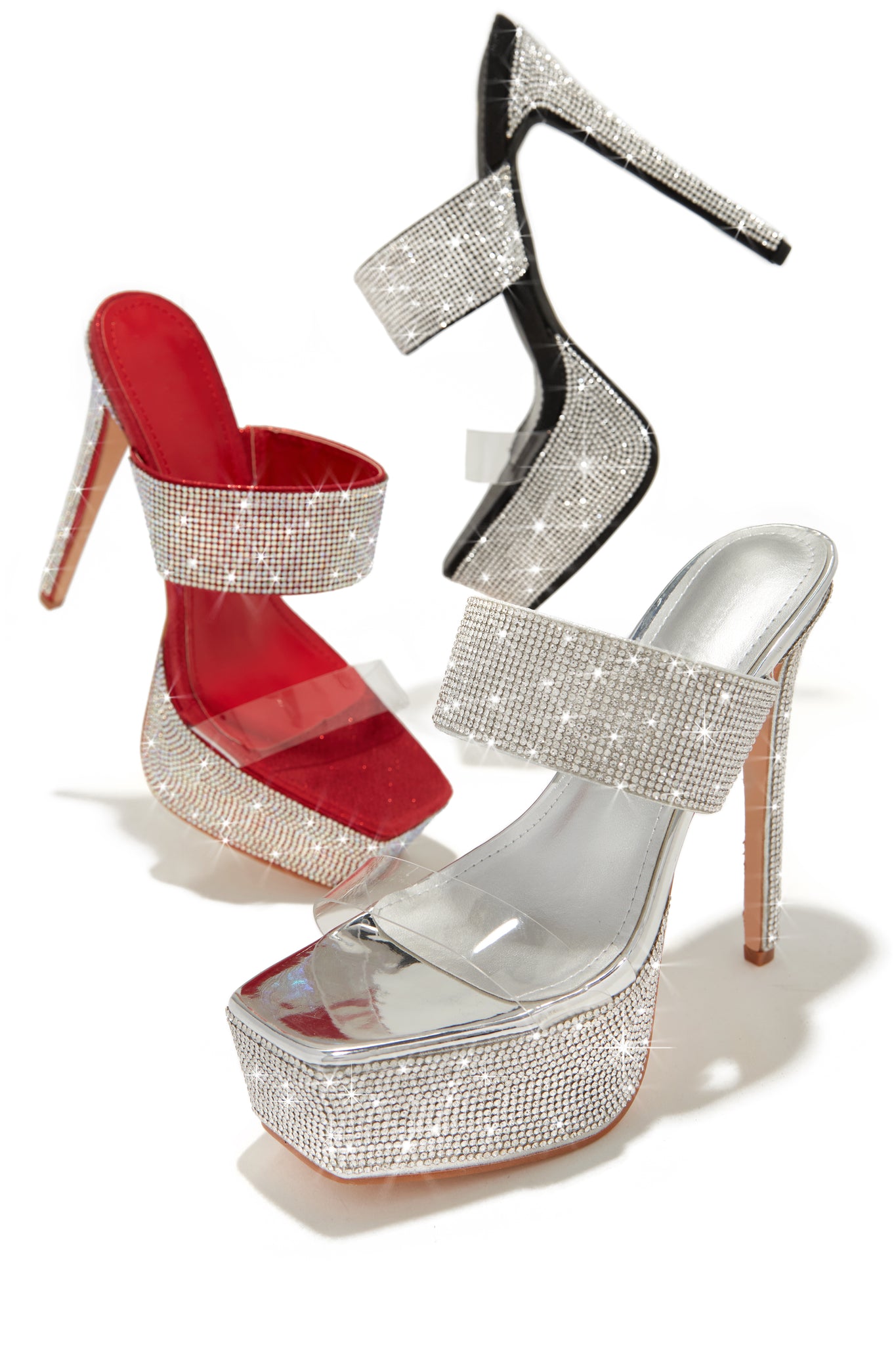 Miss Lola | Main Event Silver Embellished Platform High Heel Mules ...