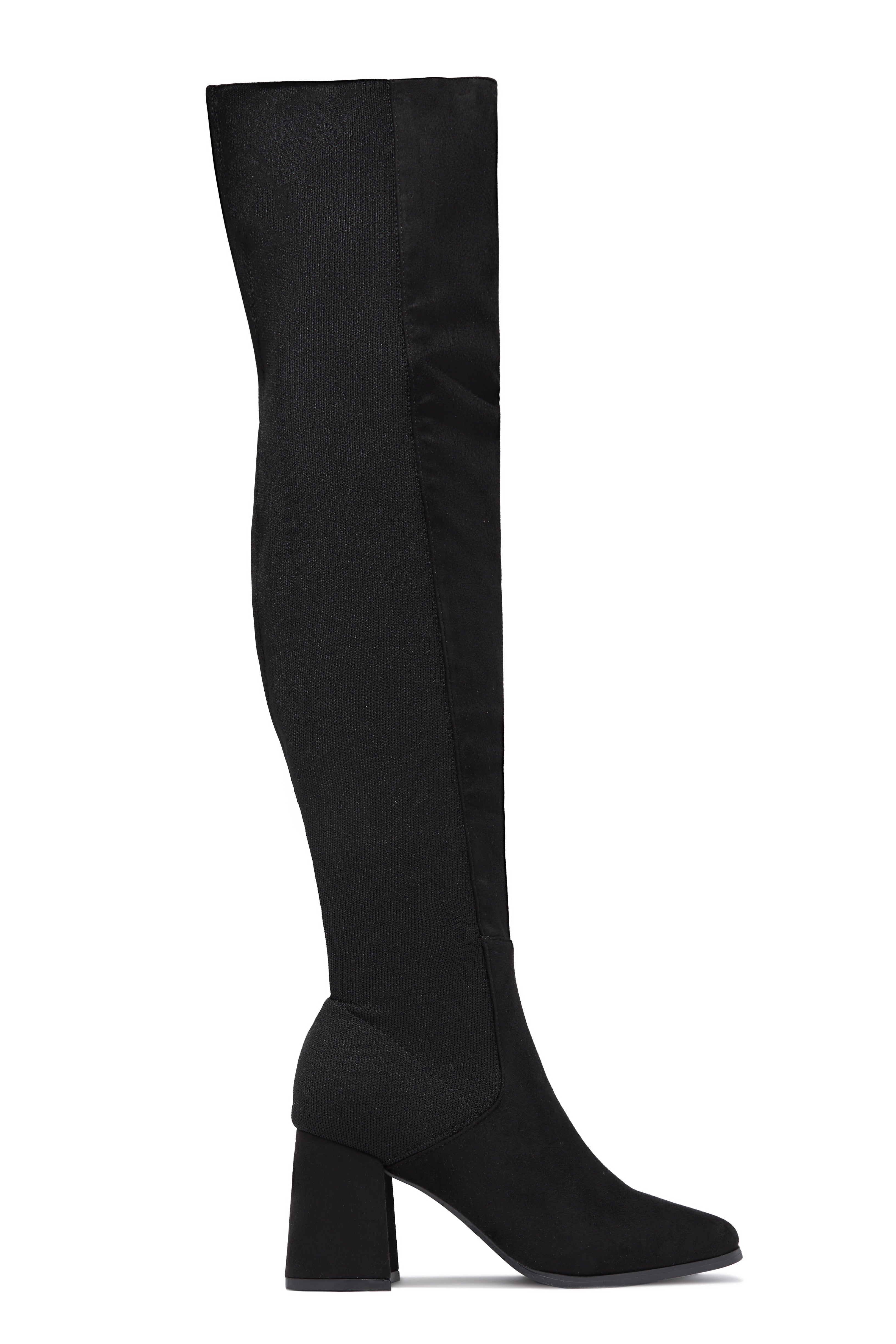 Miss Lola | Mandy Black Suede Block Heel Over The Knee Boots – MISS LOLA