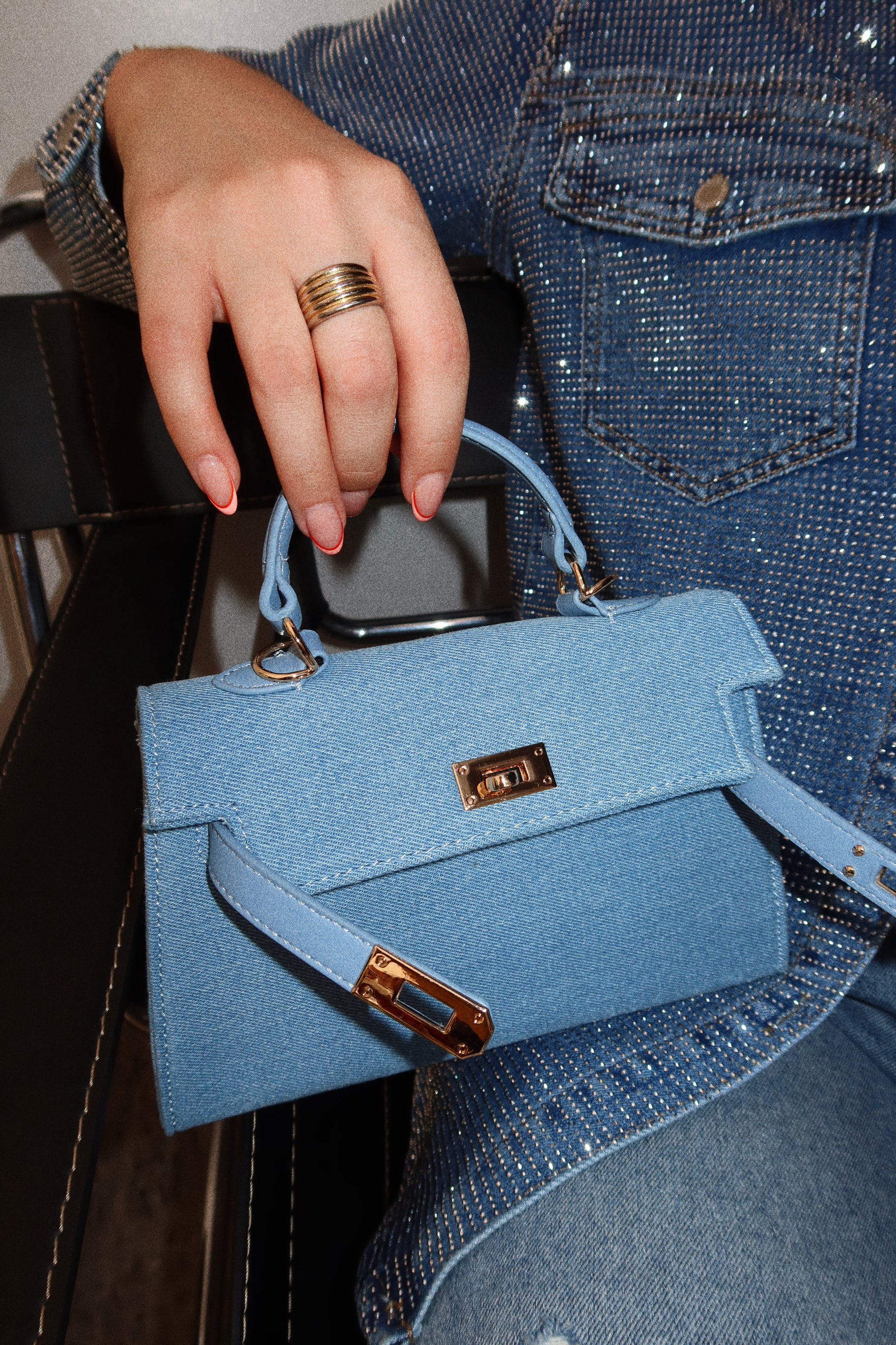 Miss Lola | Nixie Denim Structured Top Handle Mini Bag – MISS LOLA