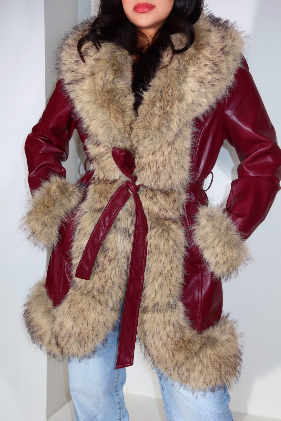 Foxy Wine Faux Fur Coat – MISS LOLA