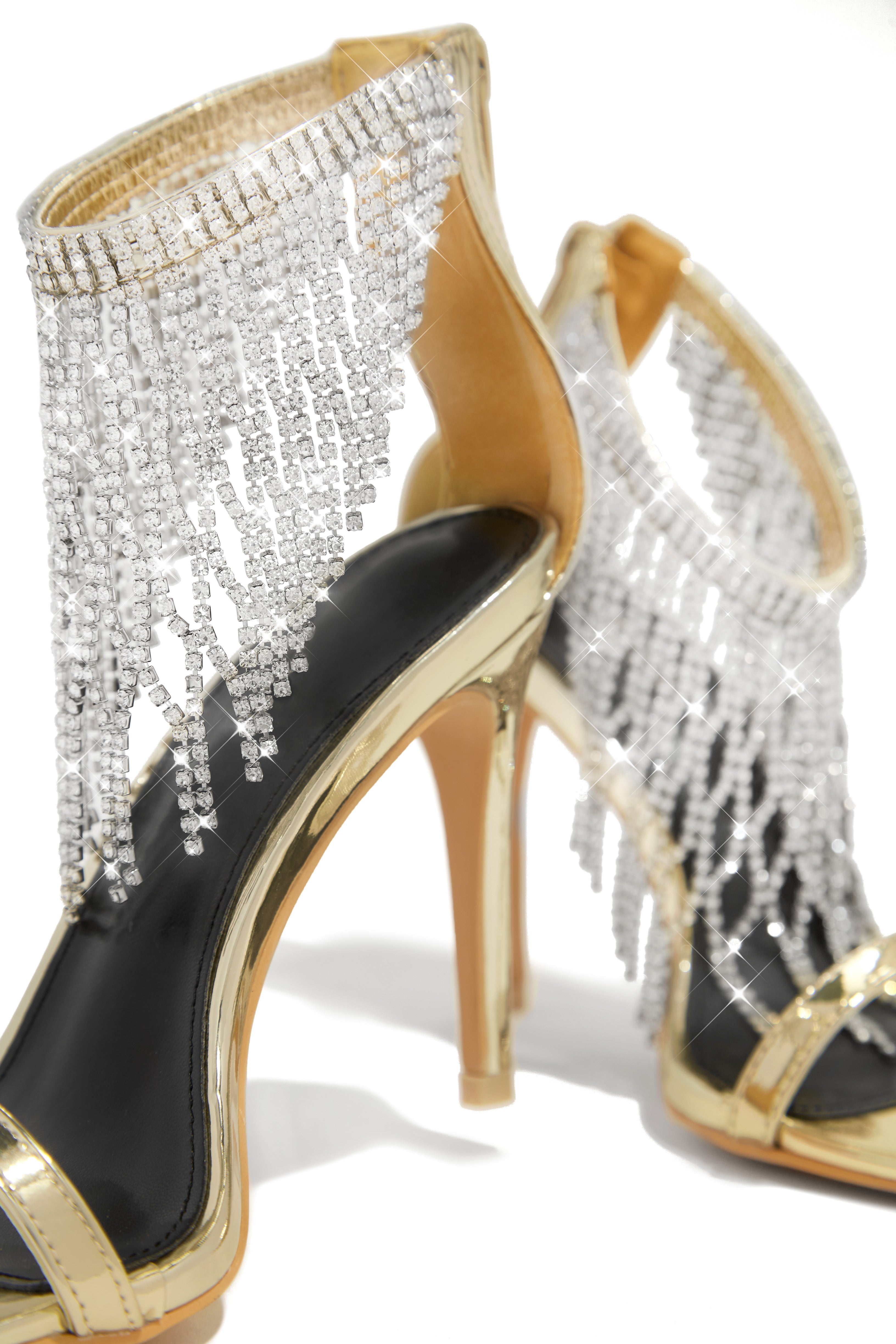 Miss Lola | Formal Icon Gold Embellished Dangle Heels – MISS LOLA