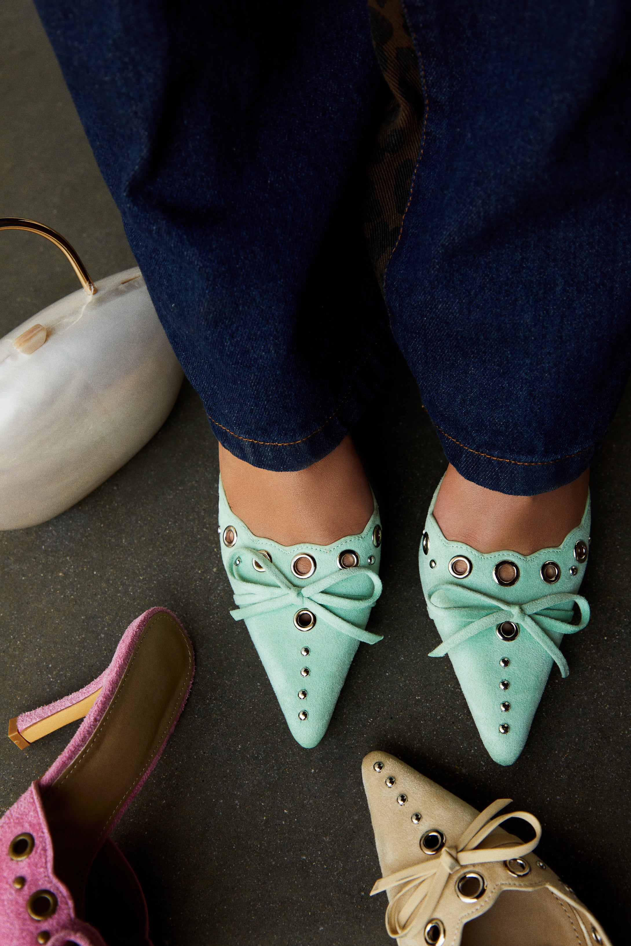 Miss Lola | Jasmyn Sage Mid Heel Mule Pumps – MISS LOLA