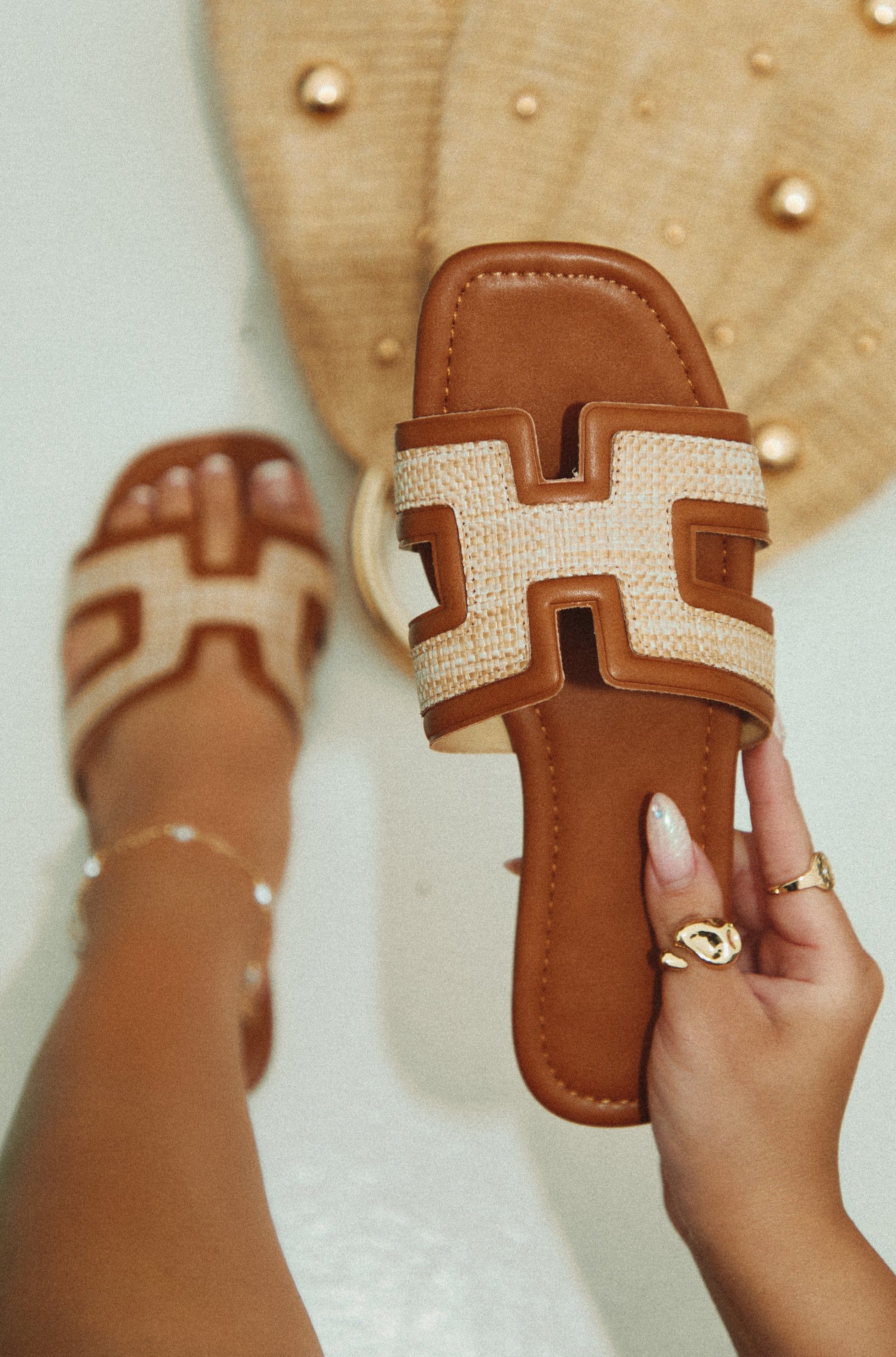 Miss Lola | Yuliana Tan Slip On Sandals – MISS LOLA