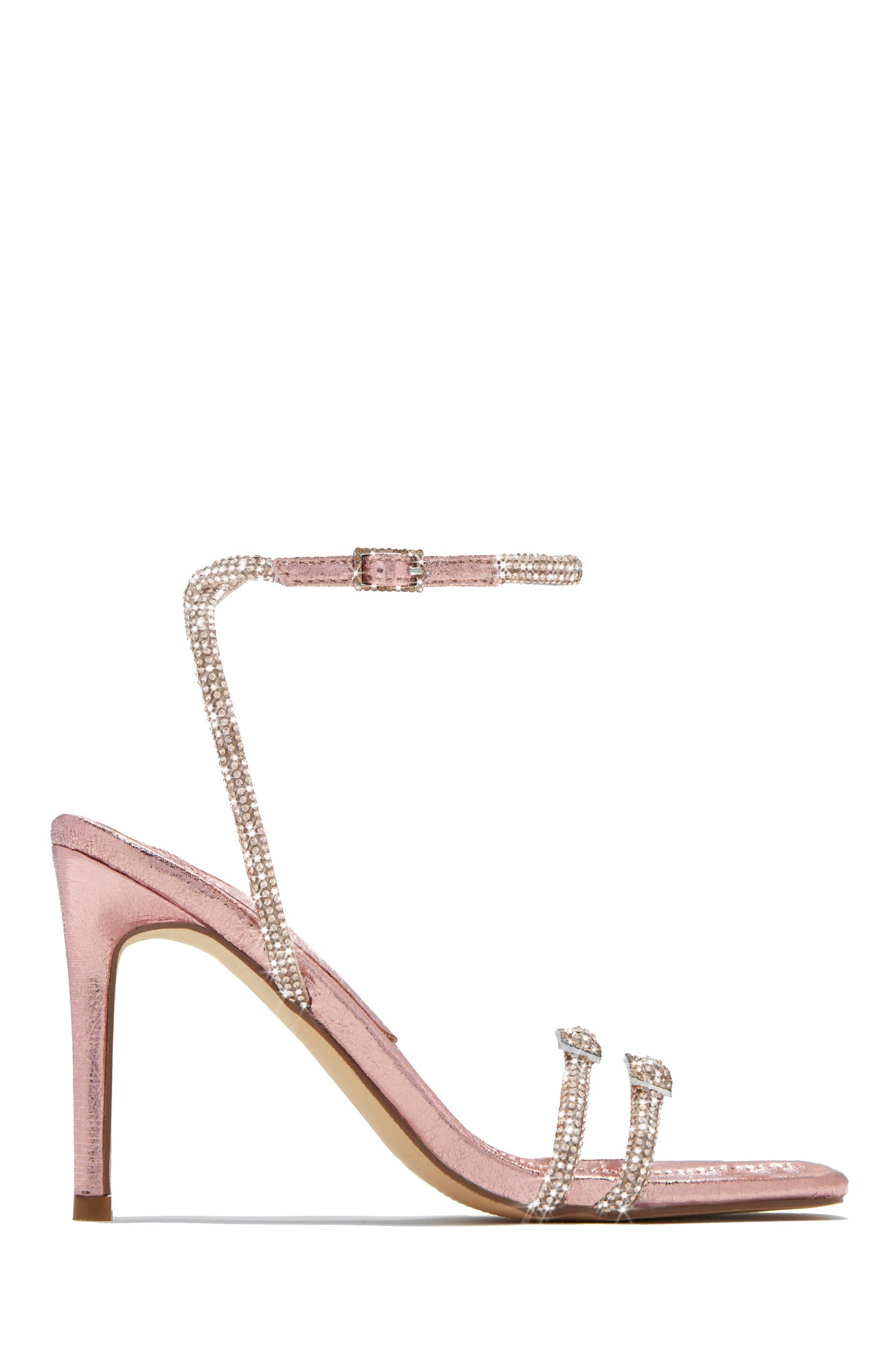 Miss Lola | Rose Gold Embellished Ankle Strap Heels – MISS LOLA