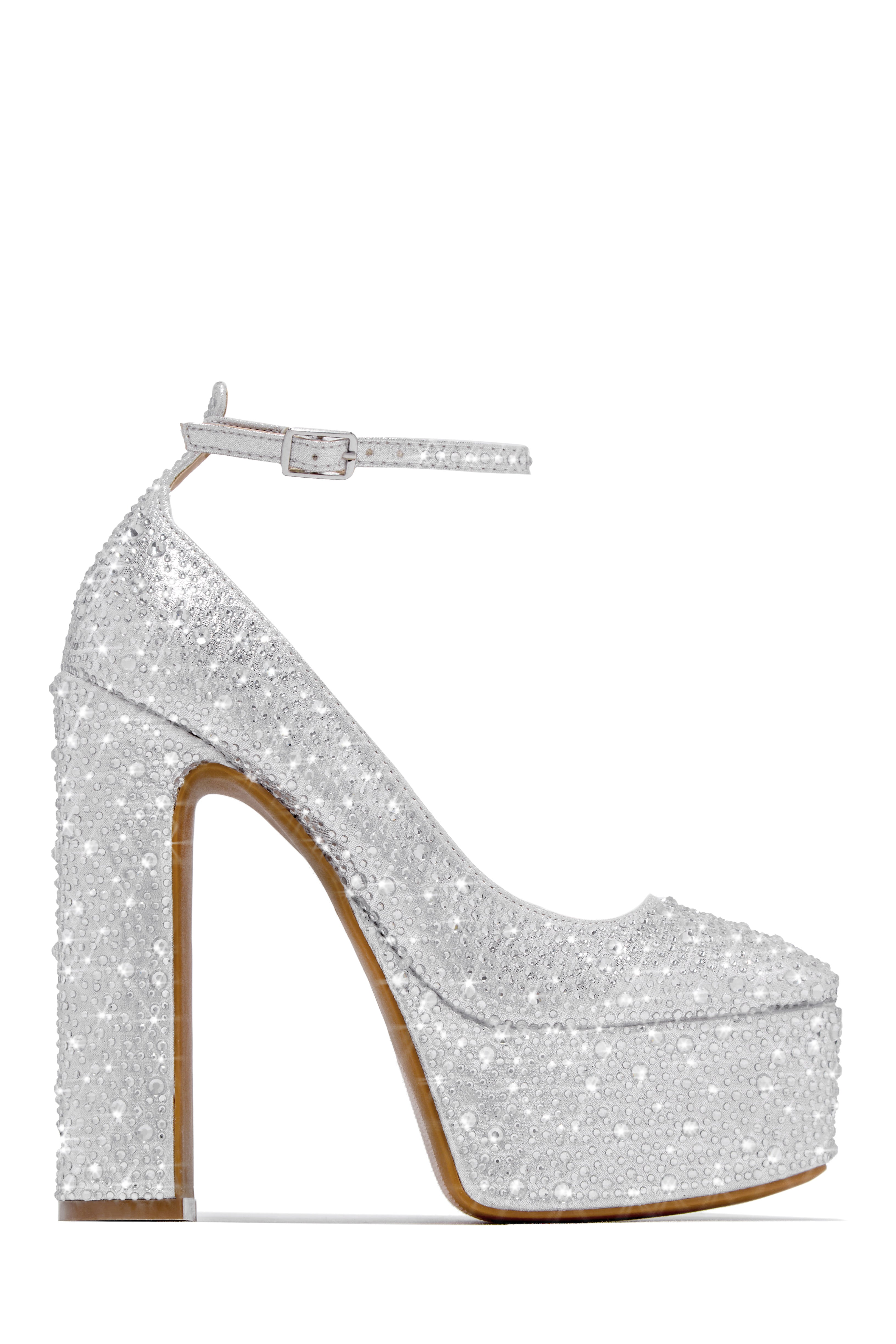Buy Amarya Silver | Embellished Block Heels – MISS LOLA